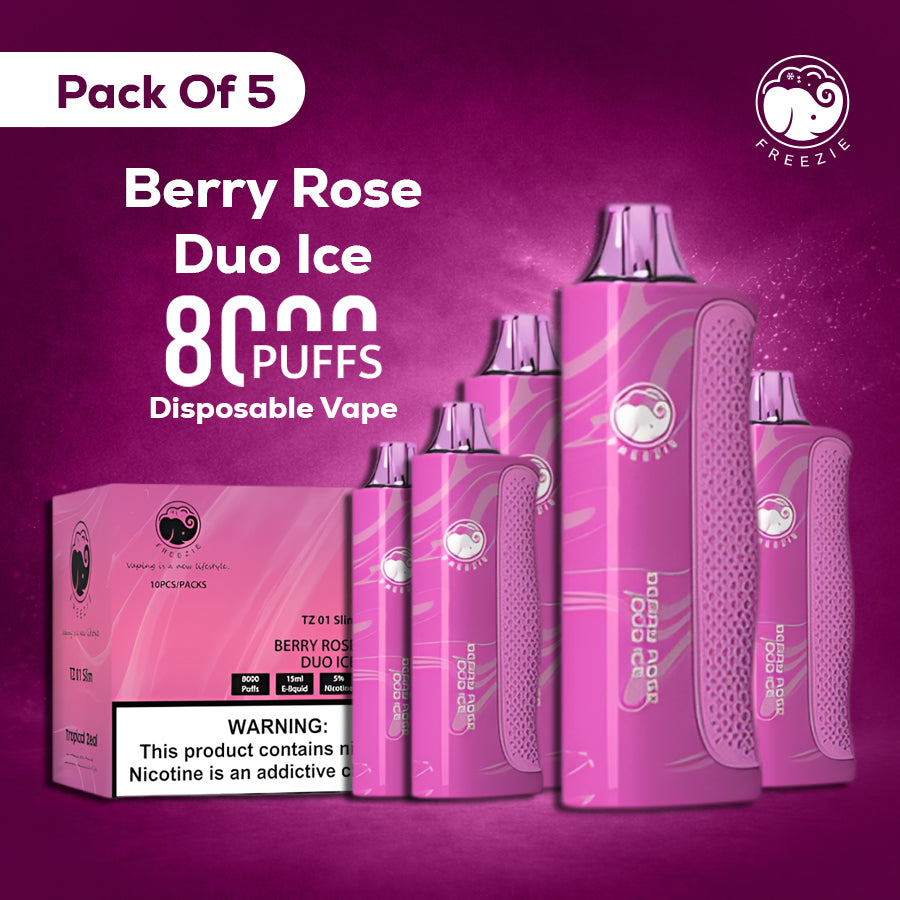 Freezie Berry Rose Duo Ice – 8000 Puffs Disposable Vape Pack Of 5